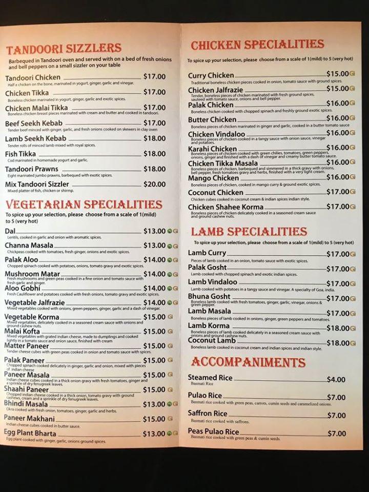 Menu at Tandoori Kababs restaurant, Terrace