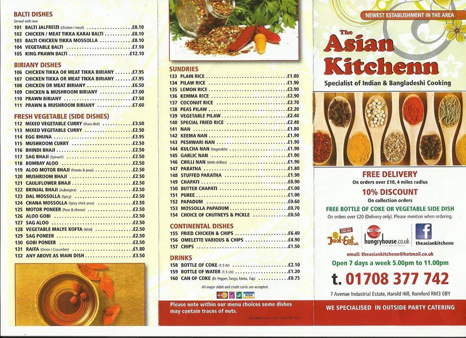 Menu at The Asian Kitchenn restaurant, Romford