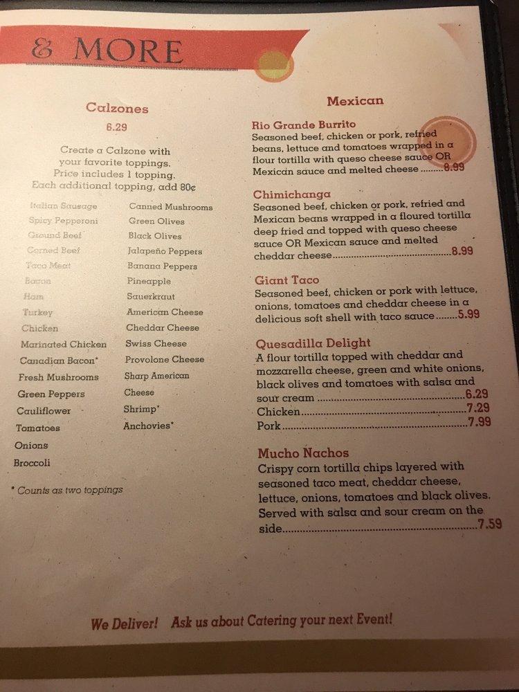 Menu at The Brothers Three pizzeria, Marinette