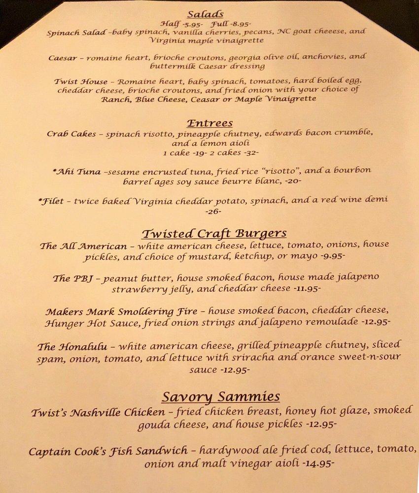 Menu at Twist Martini & Associates pub & bar, Virginia Beach, Commerce St