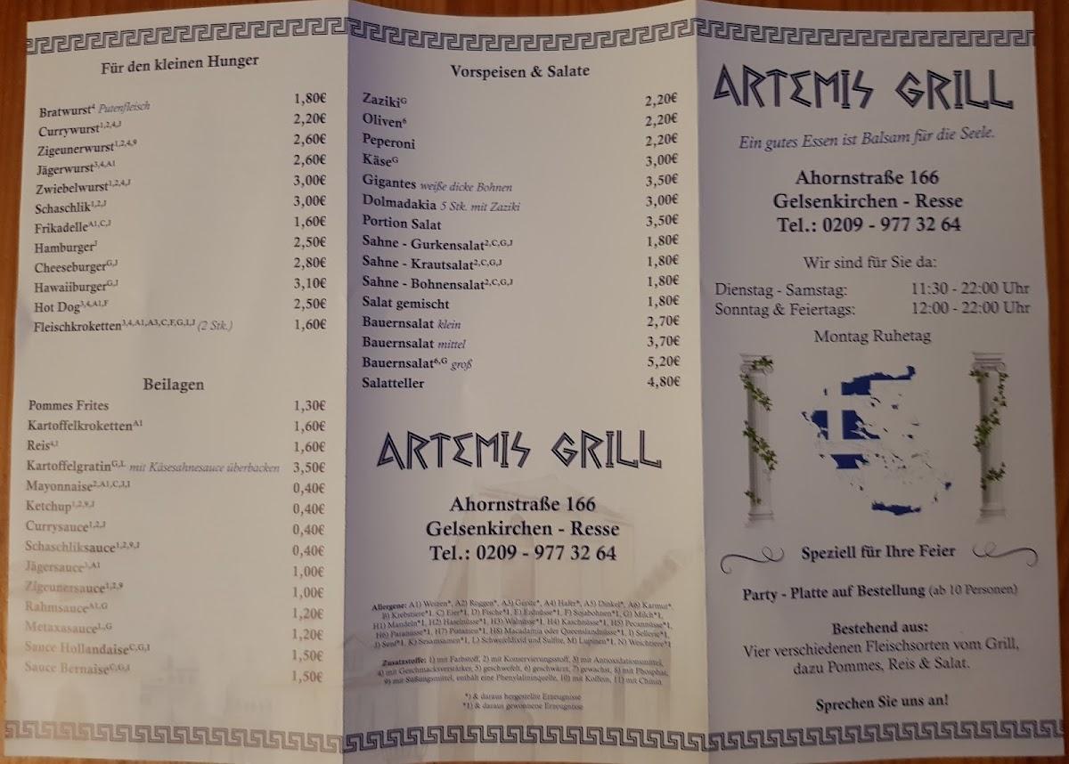 Speisekarte von Artemis Grill restaurant, Gelsenkirchen, Ahornstraße 166