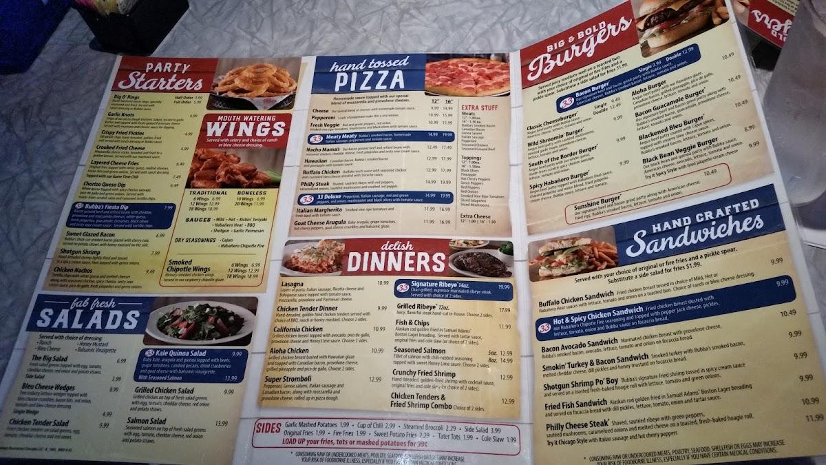 Menu at Bubba's 33 pizzeria, Universal City