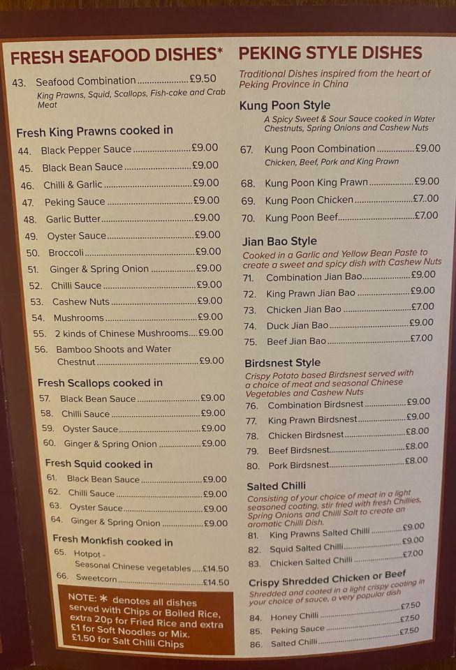 Menu at Furama Cantonese Restaurant, Antrim
