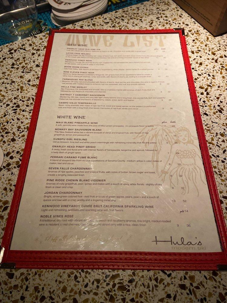 Carta del pub y bar HULA'S Modern Tiki High Street, Phoenix