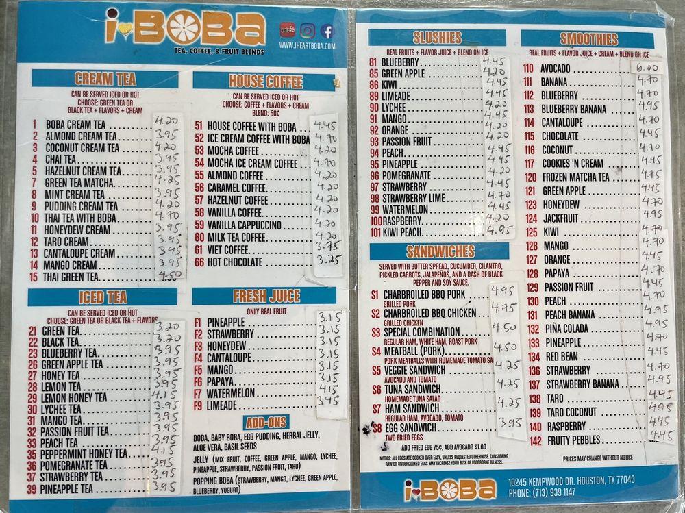 Menu at I Heart Boba pub & bar, Houston, Kempwood Dr ste b