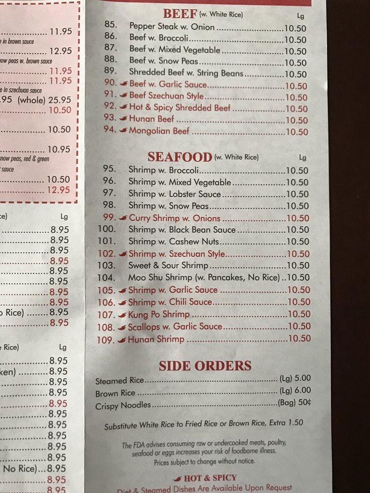 Menu at King Palace restaurant, Palm Coast