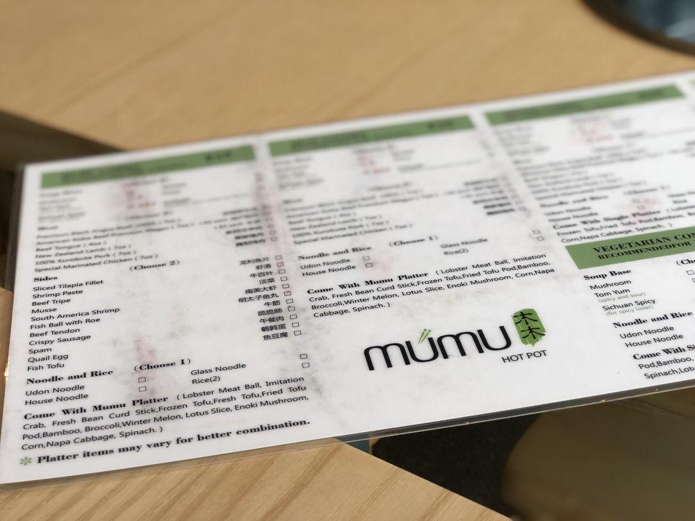 Menu at Mumu Hot Pot restaurant, Foster City