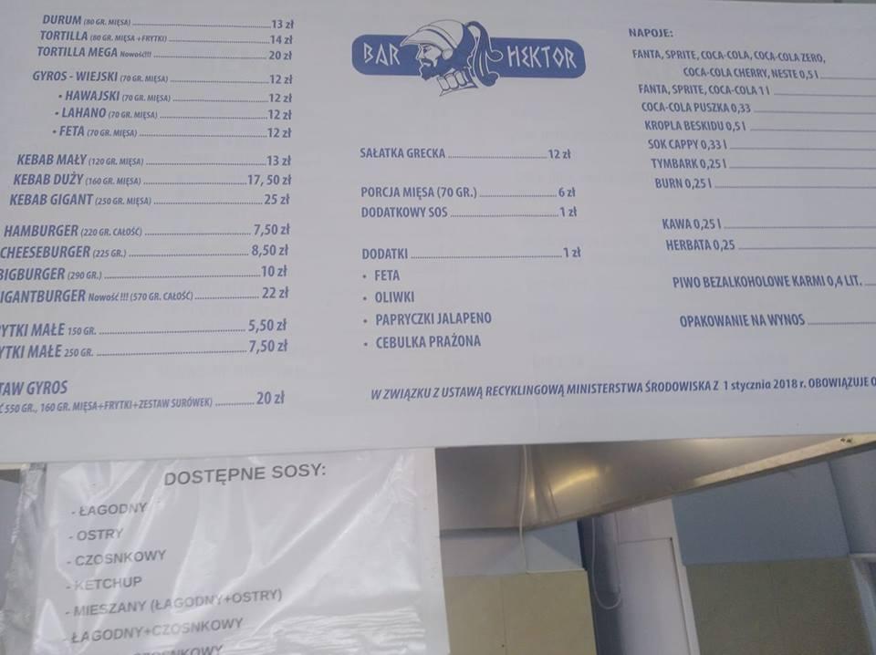Menu at Bar Hektor, Bialystok