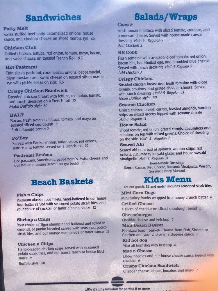 Menu at Beach Burger restaurant, Morro Bay