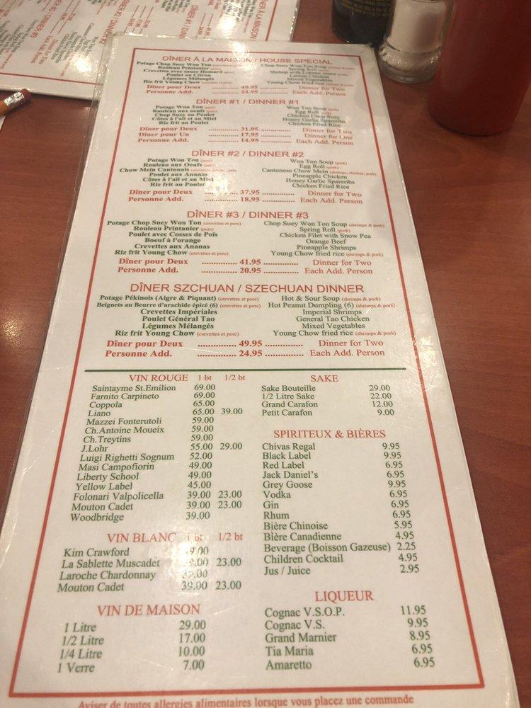 Menu at Beijing Restaurant, Montréal, 92 Rue De la Gauchetière O