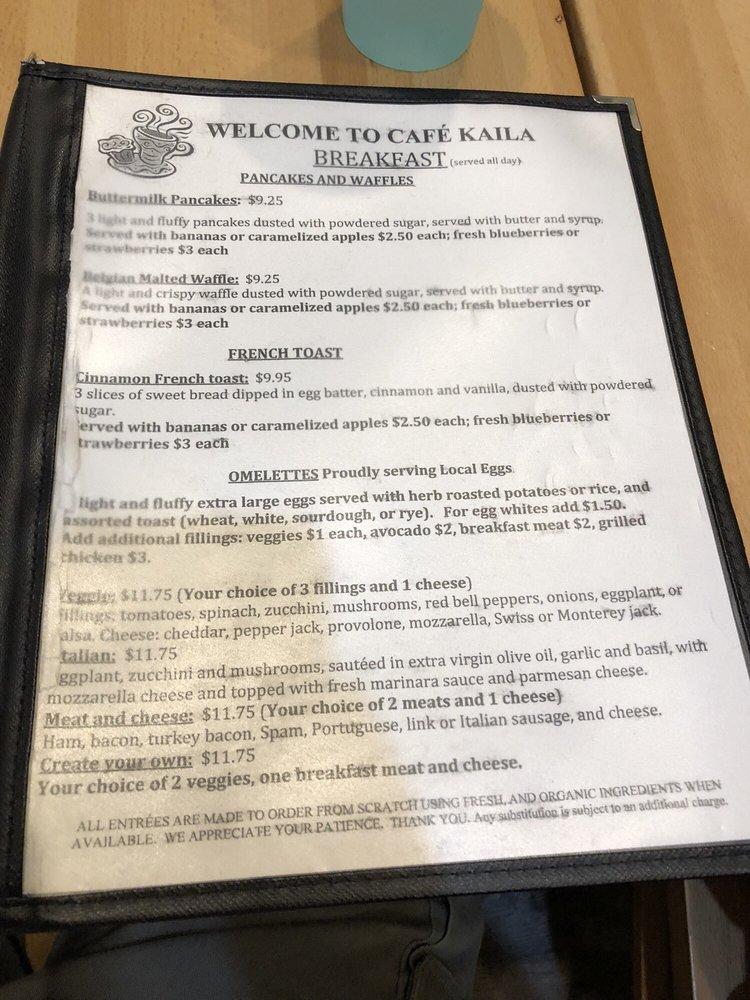 Menu at Café Kaila cafe, Honolulu