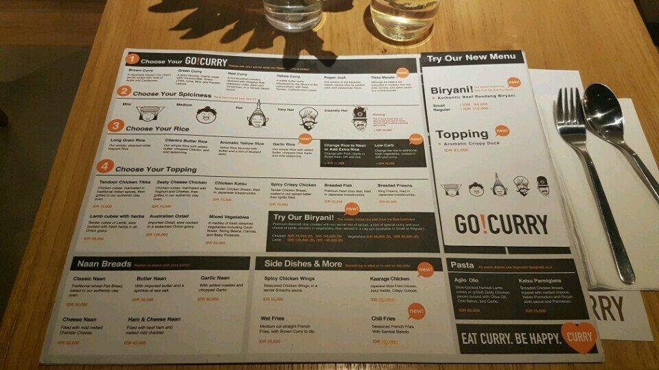 Menu at Go! Curry restaurant, West Jakarta, Neo Soho mall
