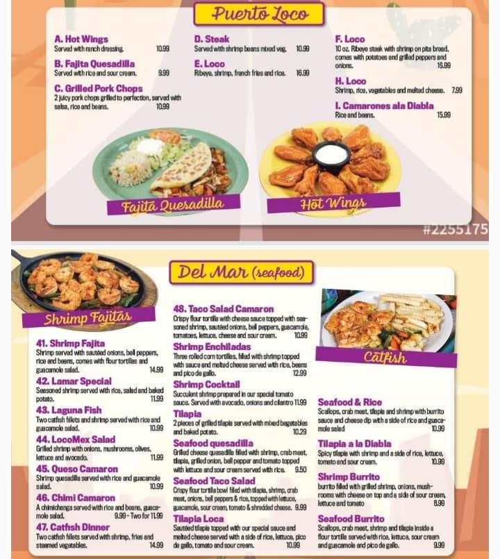 Menu at Loco Mex Authentic Mexican Restaurant, Jacksonville