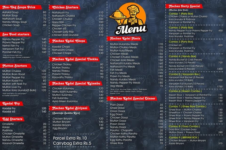 Menu at Madurai Machan Kadai, Chennai, 84