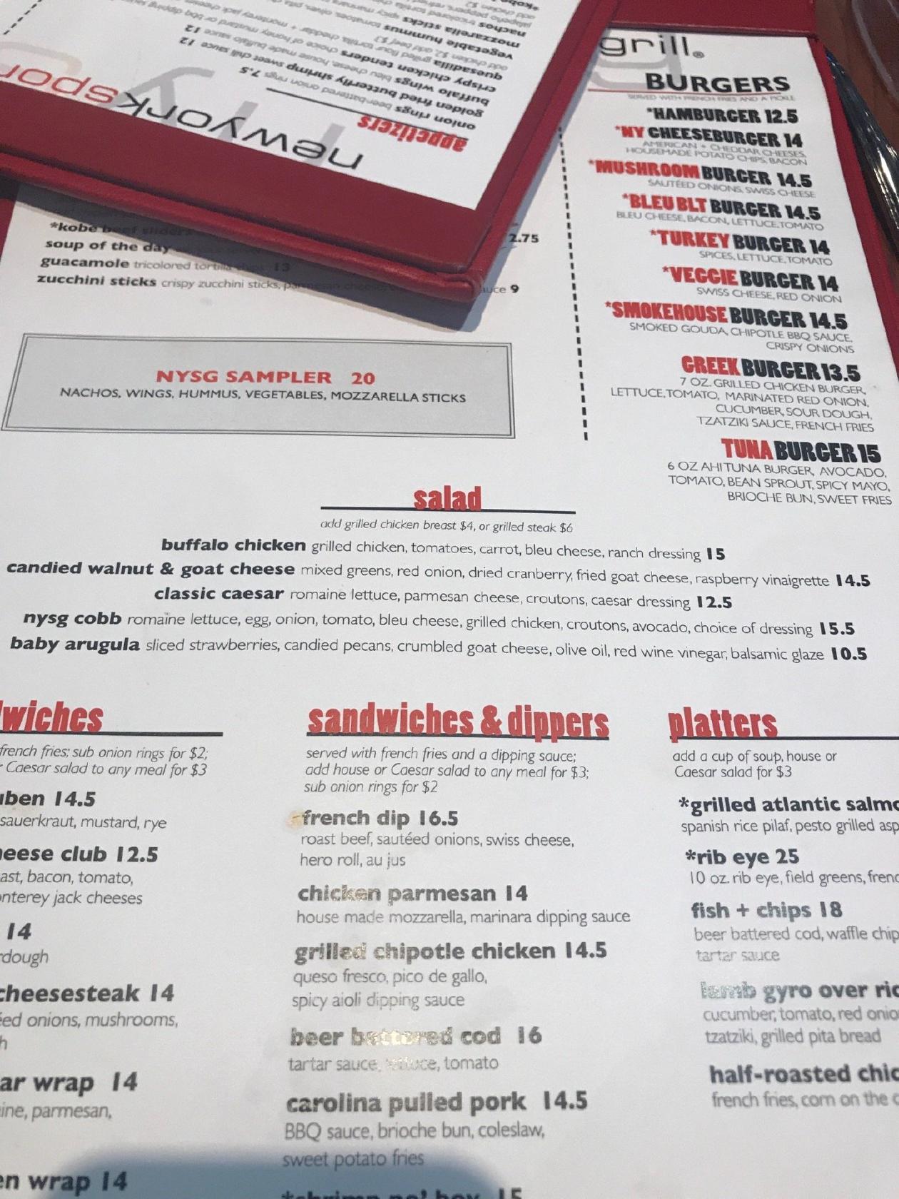 Menu at New York Sports Grill pub & bar, New York City, JFK ...