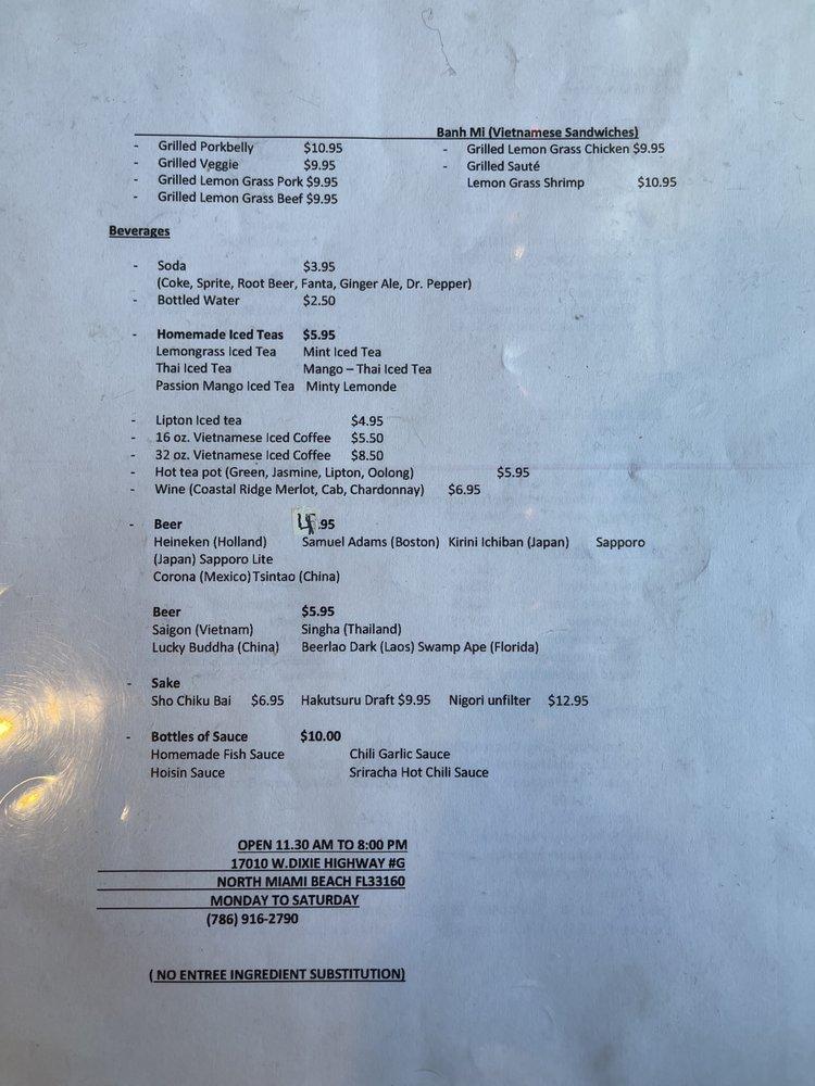 Menu at Pho Mi 2Go restaurant, North Miami Beach, W Dixie Hwy