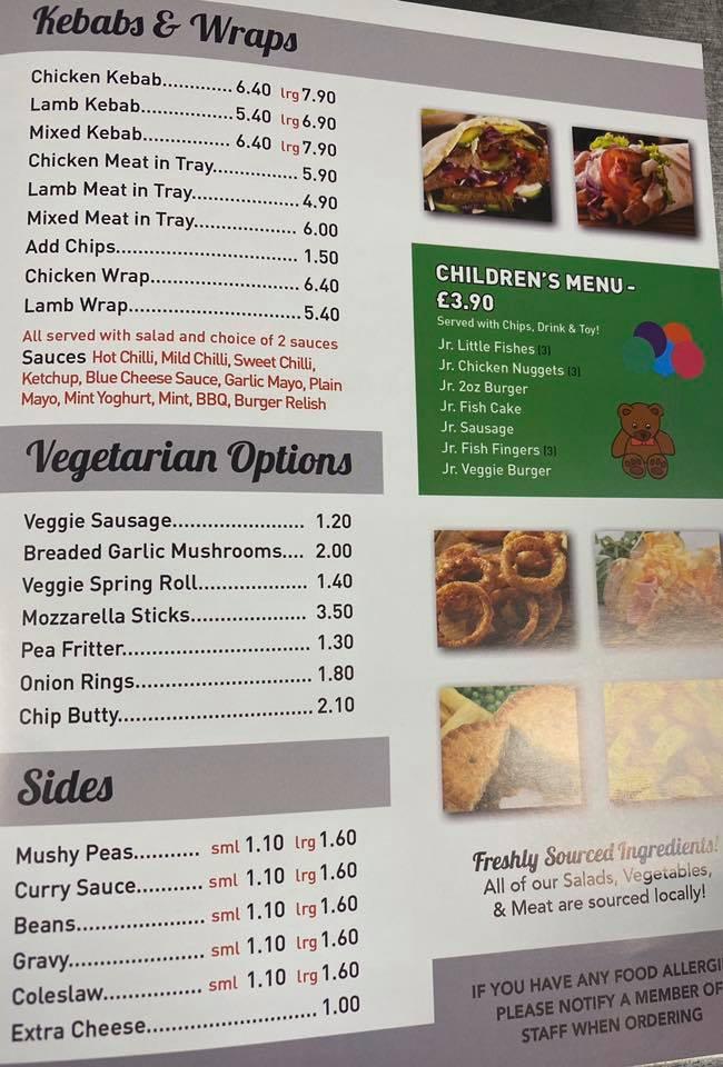Menu at Robbie's Plaice cafe, Bath