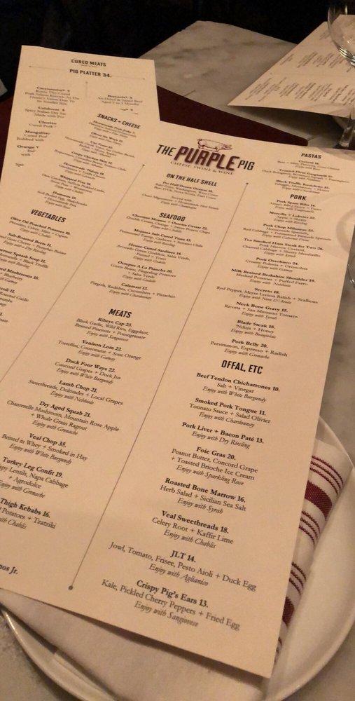 Menu at The Purple Pig Restaurant, Chicago, 444 Michigan Ave