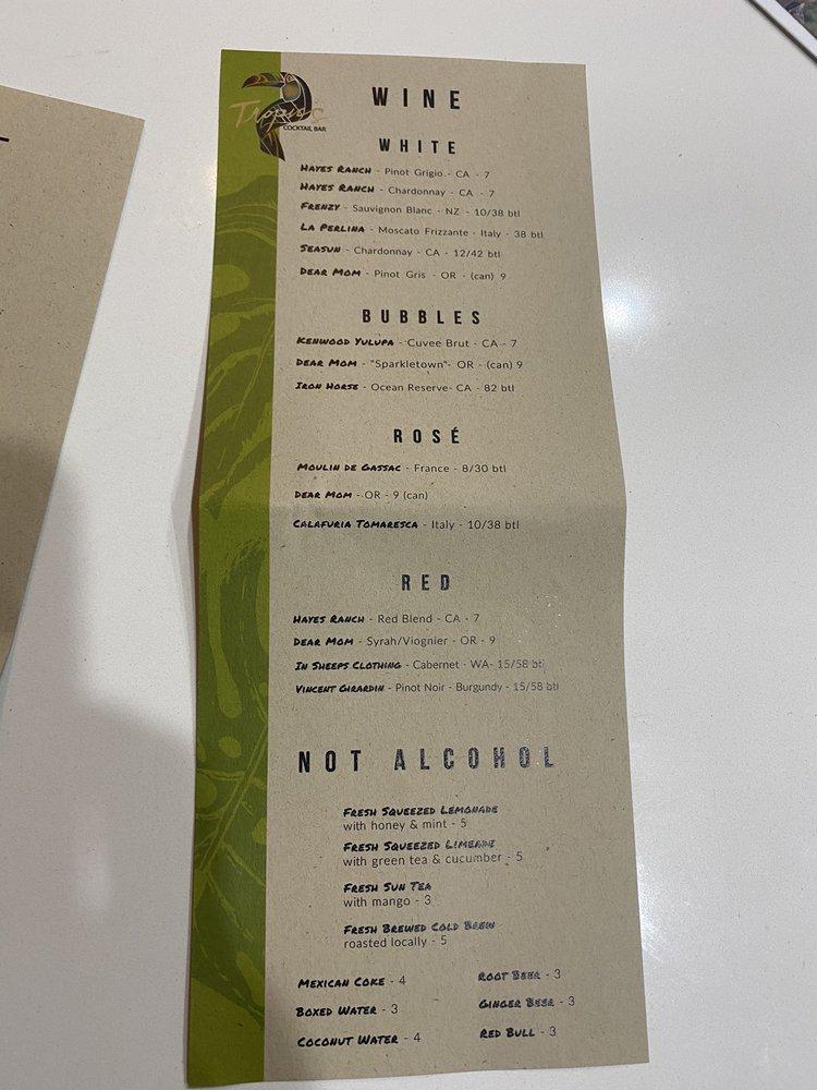 Menu at Tropics Cocktail Bar, Cocoa Beach
