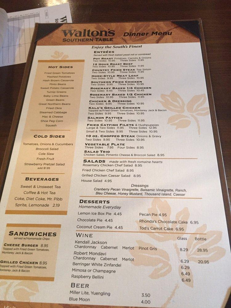 Menu at Walton's Southern Table restaurant, Huntsville