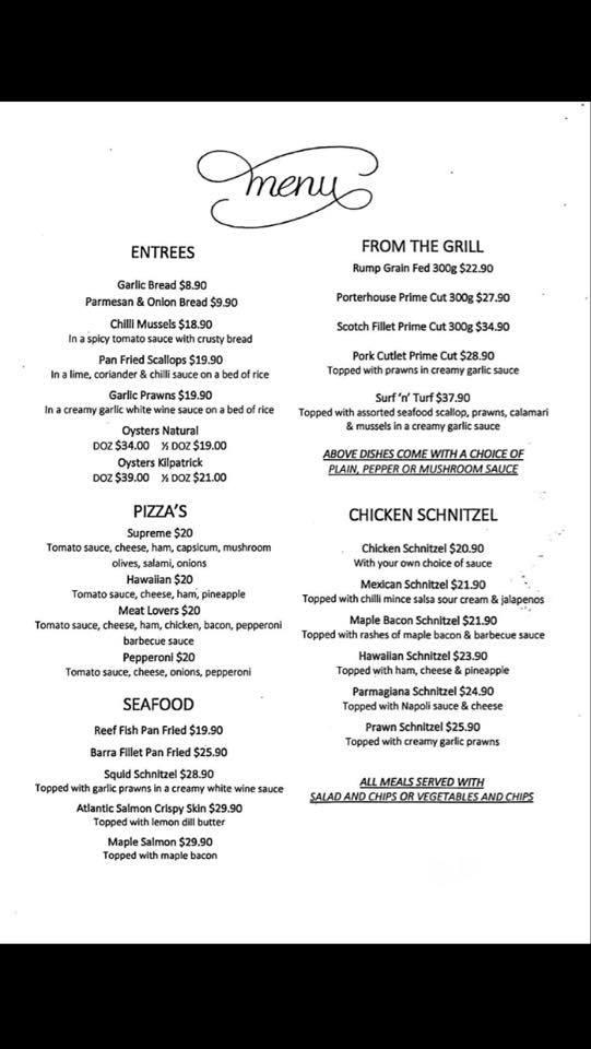 Menu at Cooktown Bakery, Cooktown