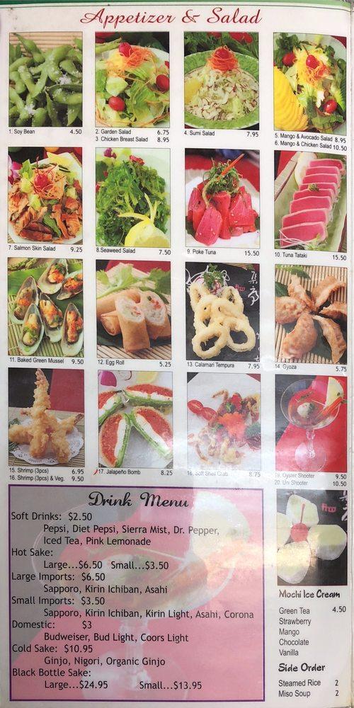 Menu at Dong Hae Sushi restaurant, Lompoc