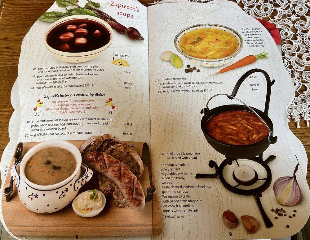 Menu at Zapiecek restaurant, Warsaw, Nowy Świat 64
