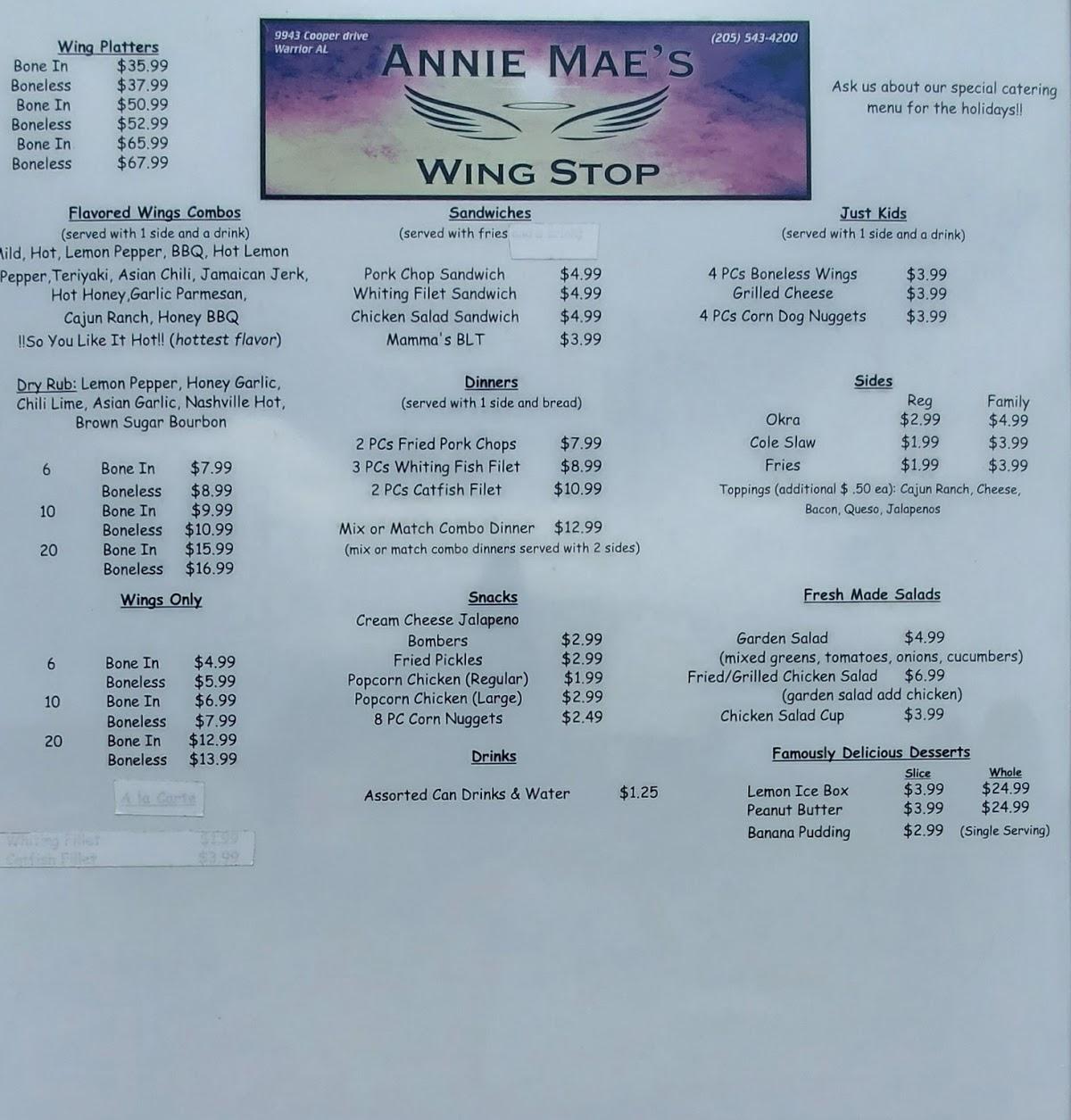 Menu at Annie Mae's Wing Stop desserts, Warrior