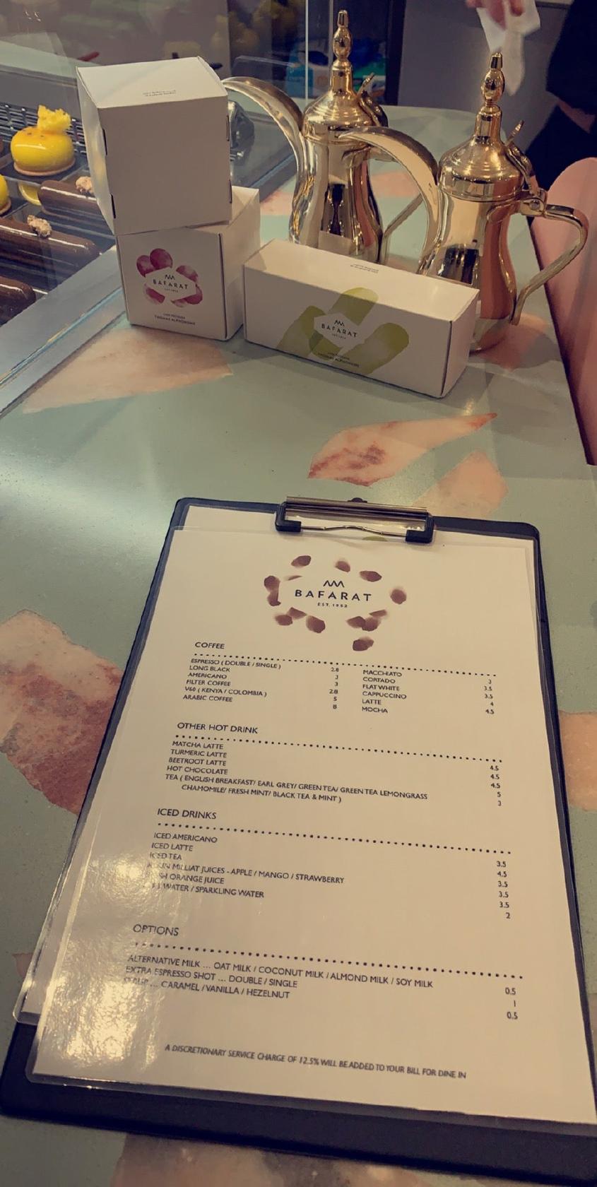 Menu at Bafarat Cafe, London, London