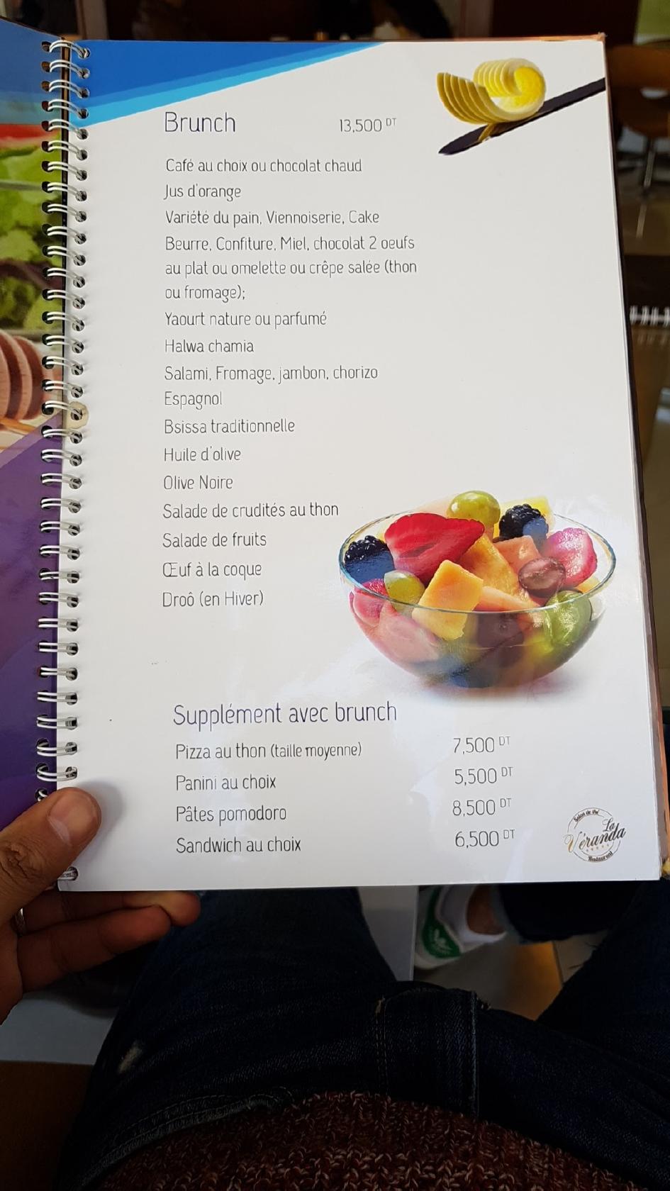 Menu au Café Véranda, Sousse