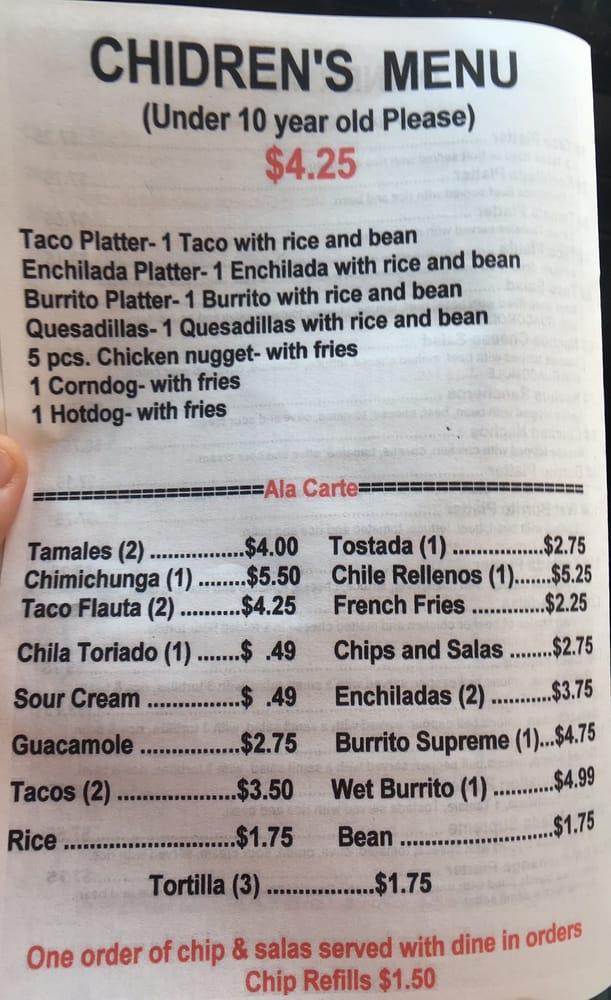 Menu at Little Mexico Restaurant, Dade City