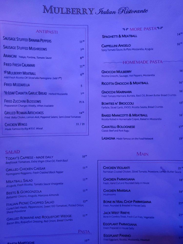 Menu at Mulberry Italian Ristorante pub & bar, Lackawanna