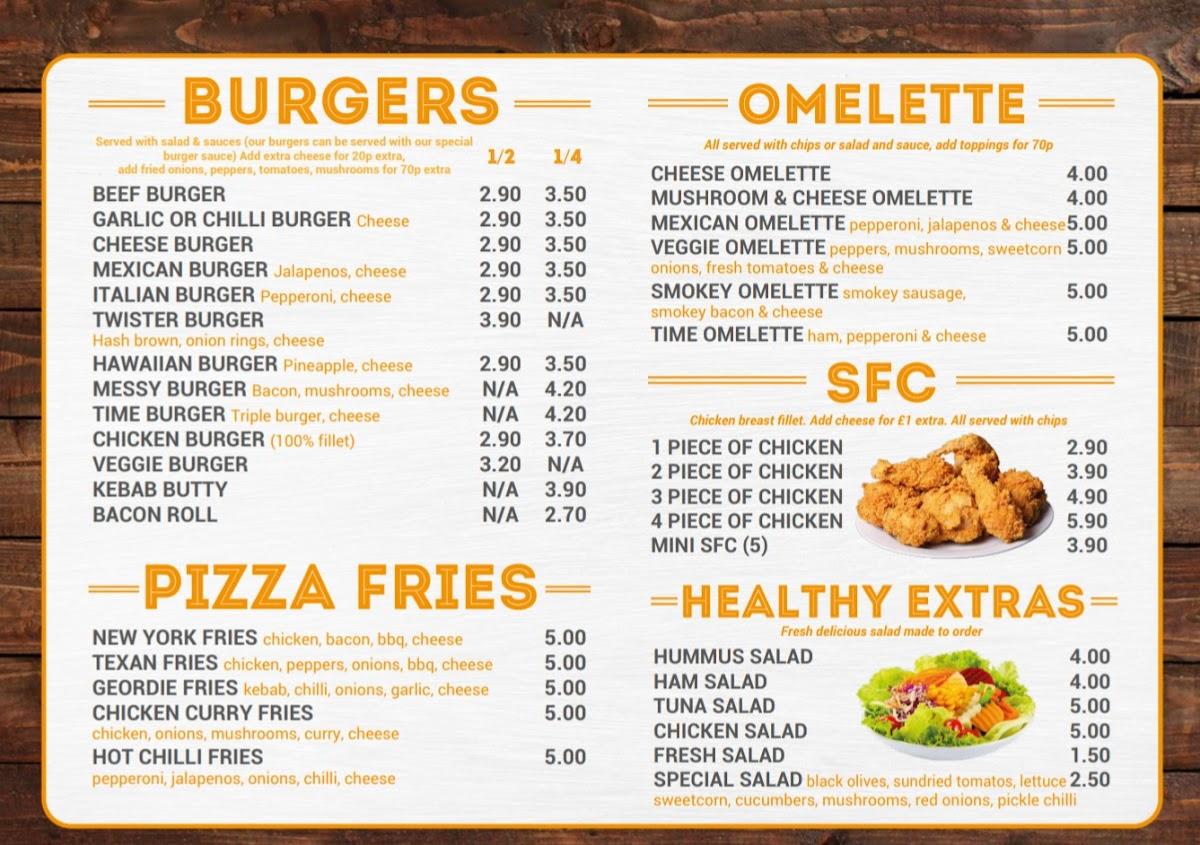 Menu at Pizza Time Grill pizzeria, Consett