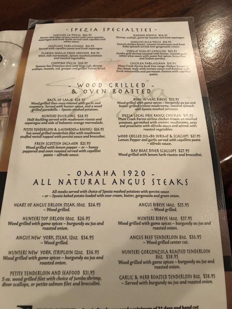 Menu at Spezia Omaha restaurant, Omaha