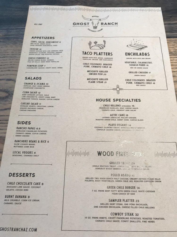 Menu at Ghost Ranch: Modern Southwest Cuisine restaurant, Tempe