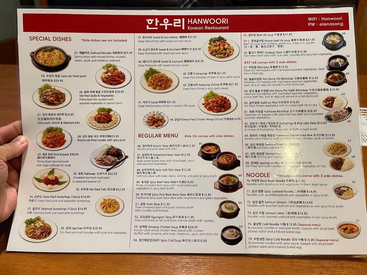 Menu at Hanwoori Korean Restaurant, Burnaby