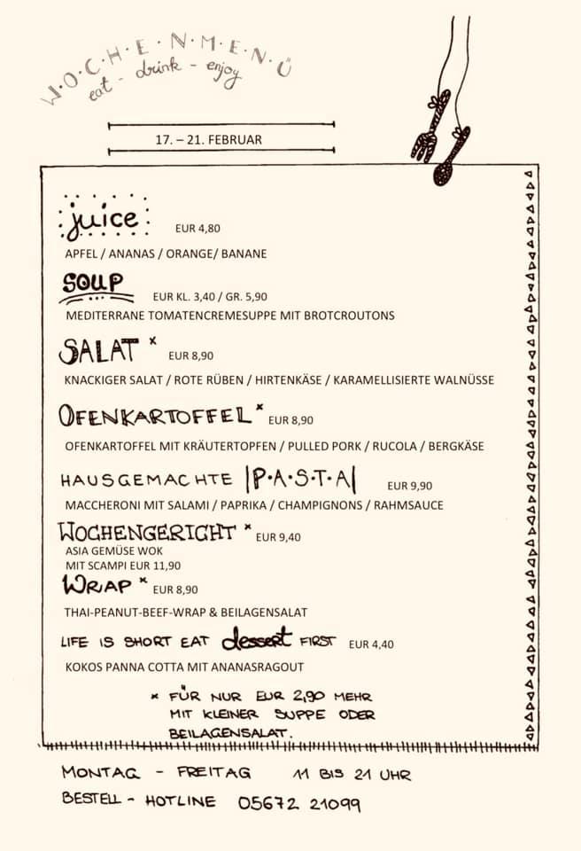 Menu at Joyce restaurant, Reutte