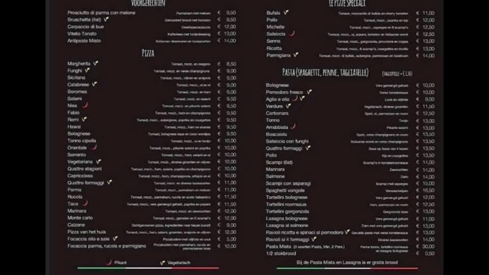 Menu at La Pizzaiola, Maasmechelen, Vrijthof 2