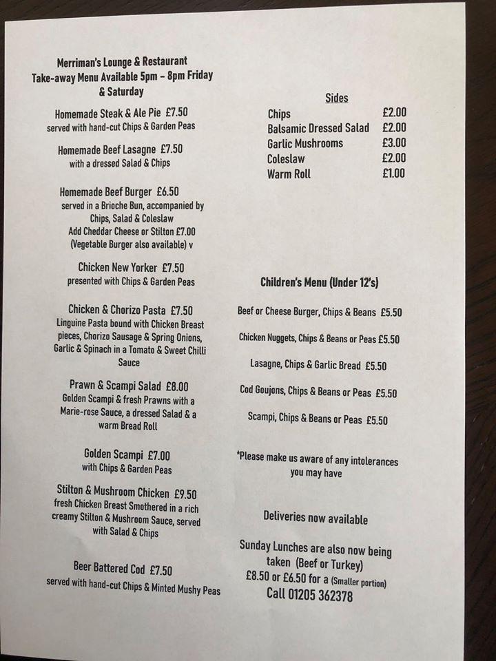 Menu at Merrimans Lounge & Restaurant, Boston
