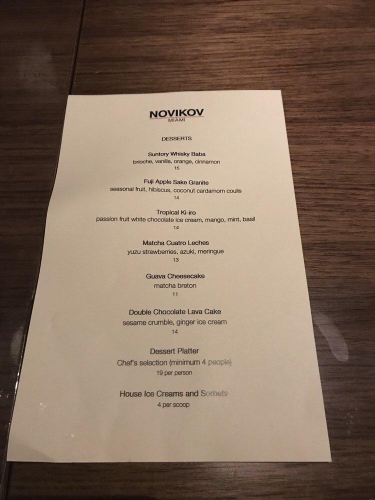 Menu at Novikov Miami restaurant, Miami