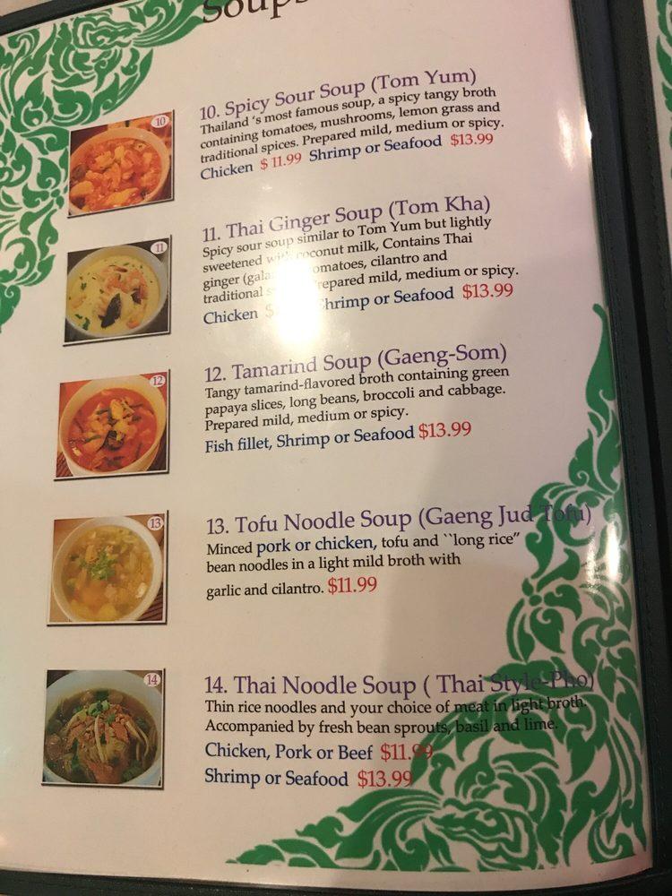 Menu at Siam Square restaurant, Honolulu