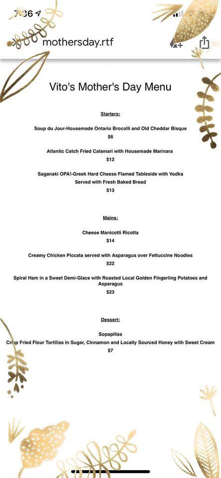 Menu at Vito's Pizzeria Restaurant & Dining Lounge, Brighton, 36 Prince ...