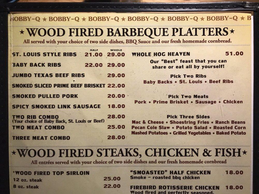 Carta de Bobby-Q BBQ Restaurant and Steakhouse, Phoenix, N 27th Ave