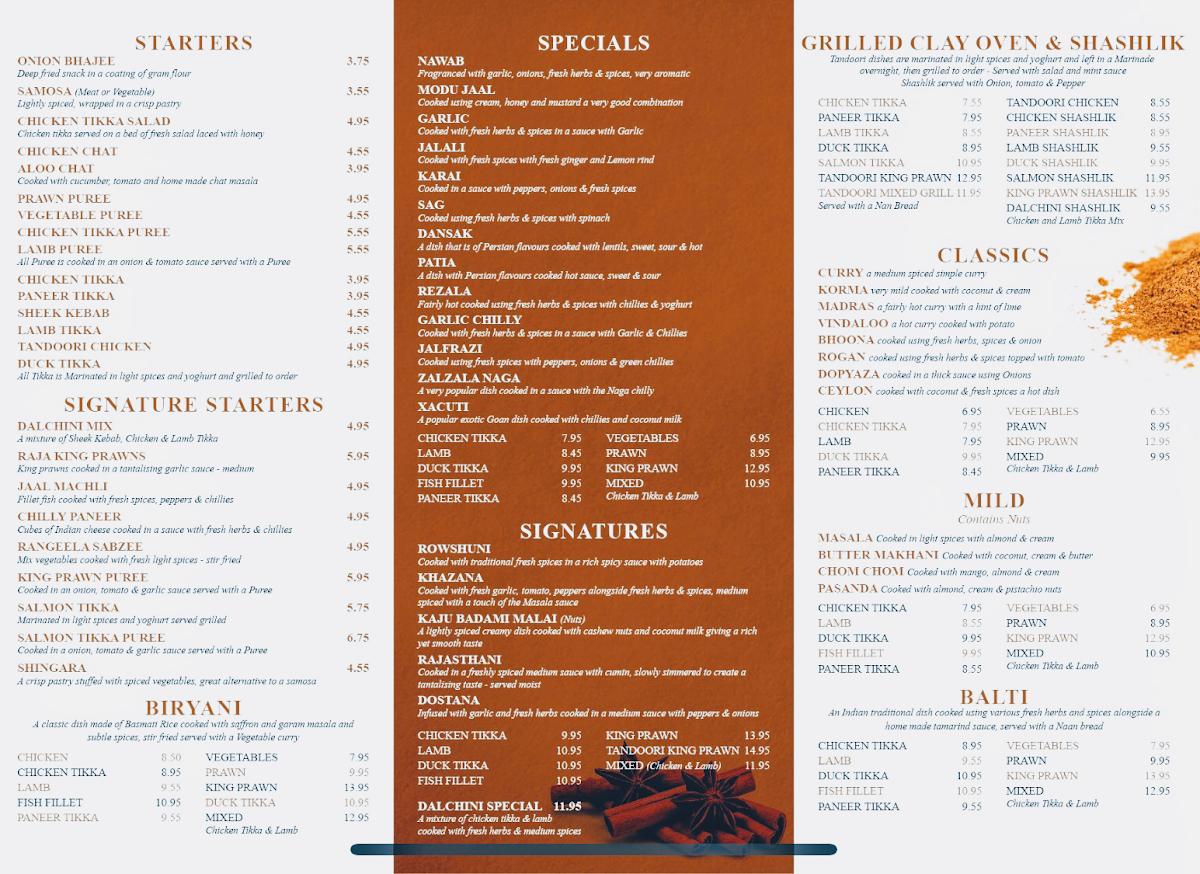 Menu at Dalchini tonbridge Indian take away restaurant, Tonbridge