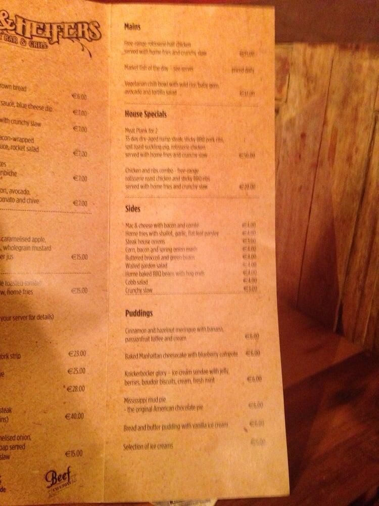 Menu at Hogs & Heifers Swords pub & bar, Swords