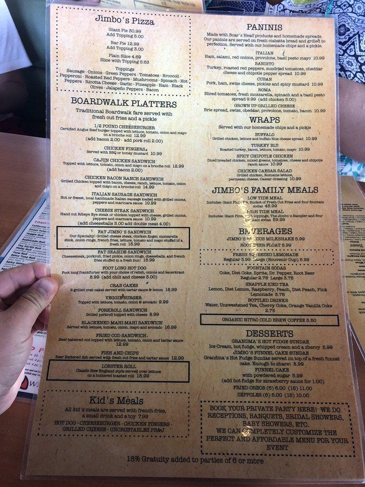Menu at Jimbo's Bar and Grill, Seaside Heights, 715 Boardwalk