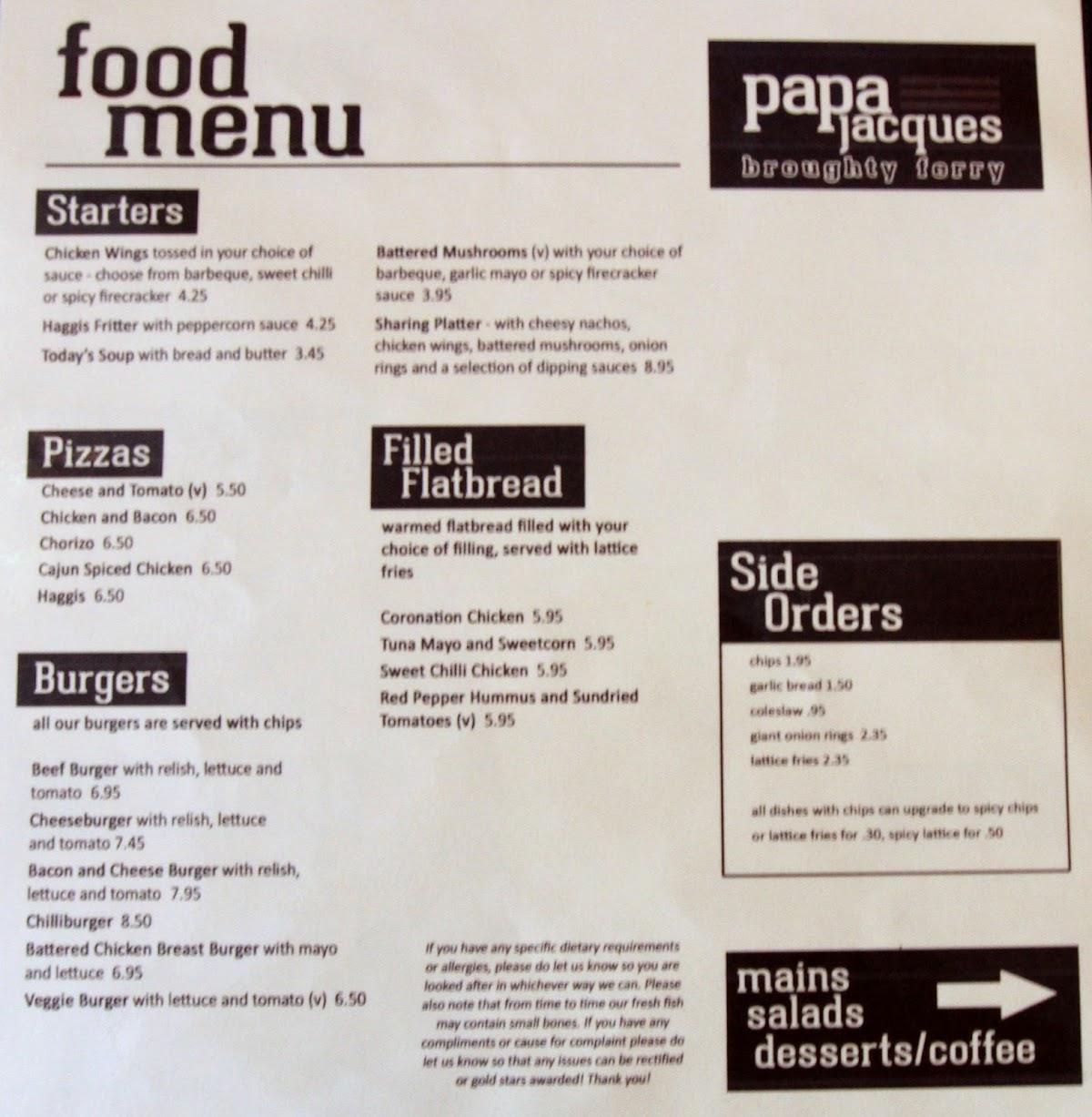 Menu at Papa Jacques pub & bar, Dundee