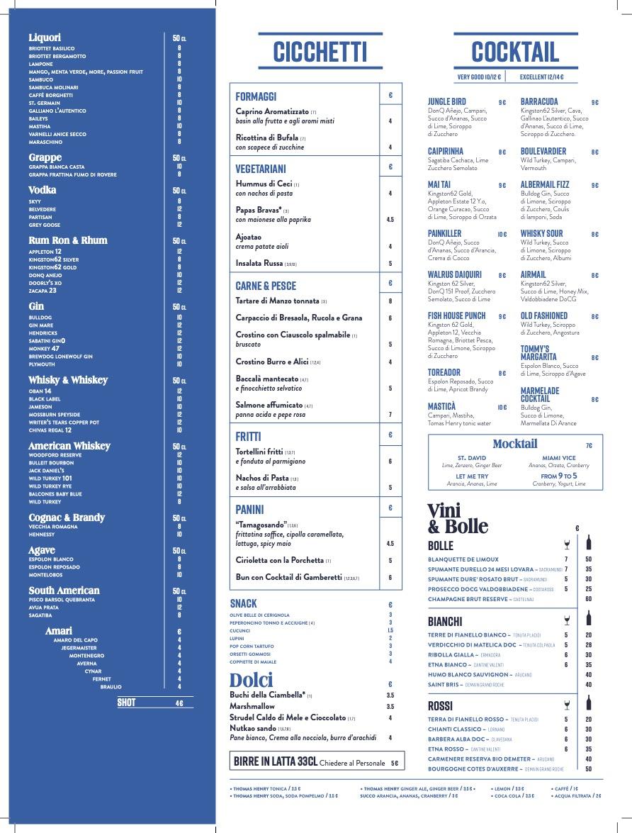 Menu da Pretesto - liquori, cicchetti e scuse pub & bar, Roma