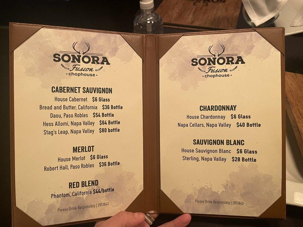Menu at Sonora Fusion steakhouse, El Centro