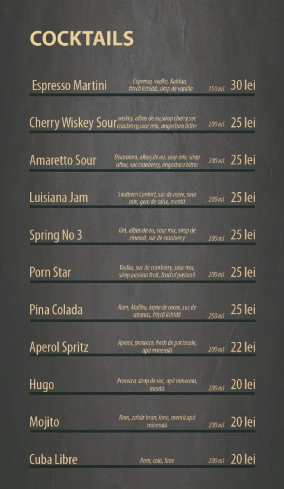 Menu at Spring No. 3, Slobozia